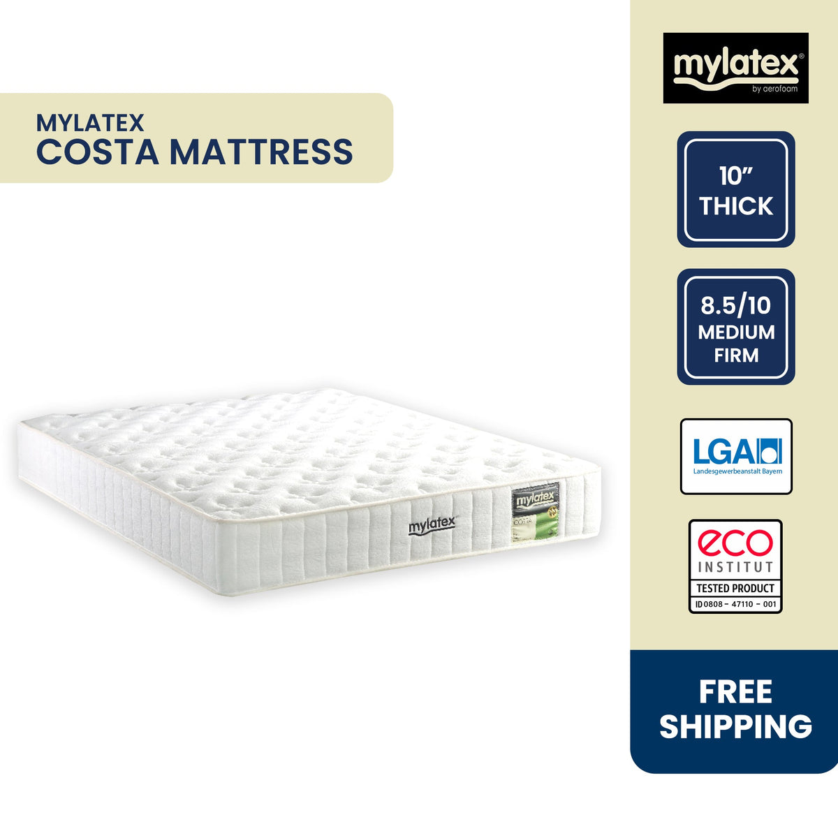 MyLatex COSTA, 10" Natural Latex + Coconut Fibre Orthopaedic Mattress ...